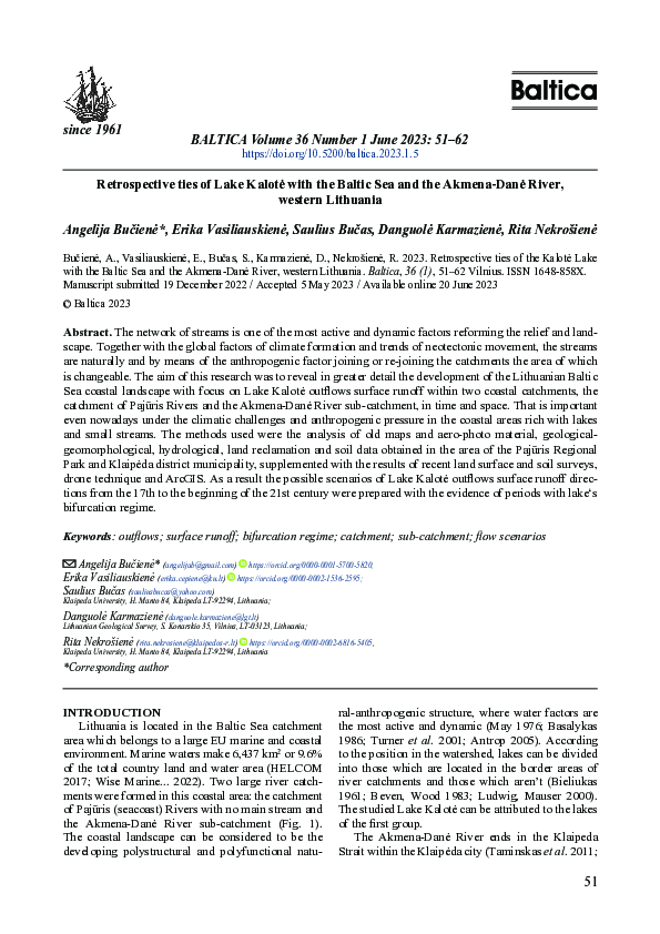 (PDF) Retrospective ties of Lake Kalotė with the Baltic Sea and the ...