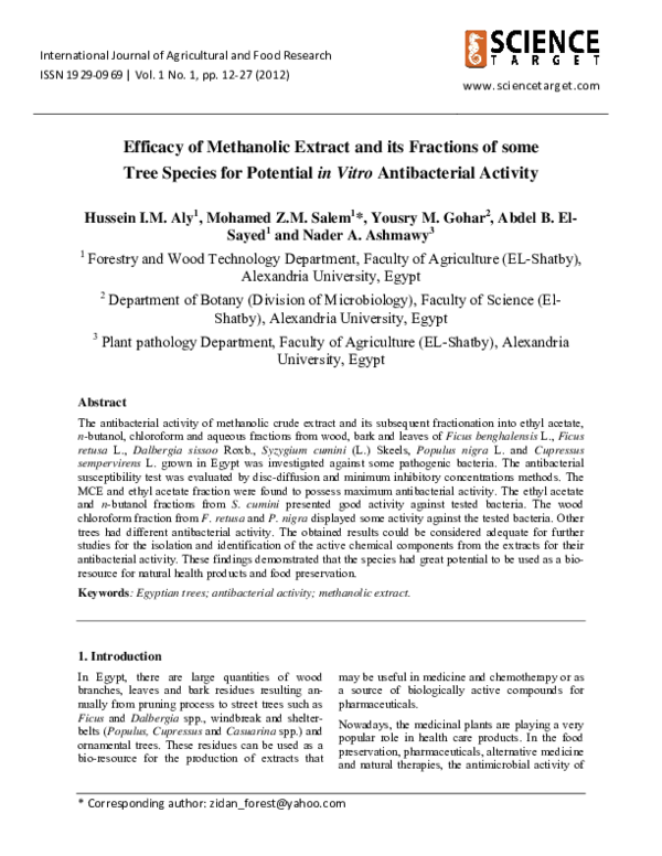 (PDF) Efficacy of Methanolic Extract and its Fractions of some Tree Species for Potential in ...