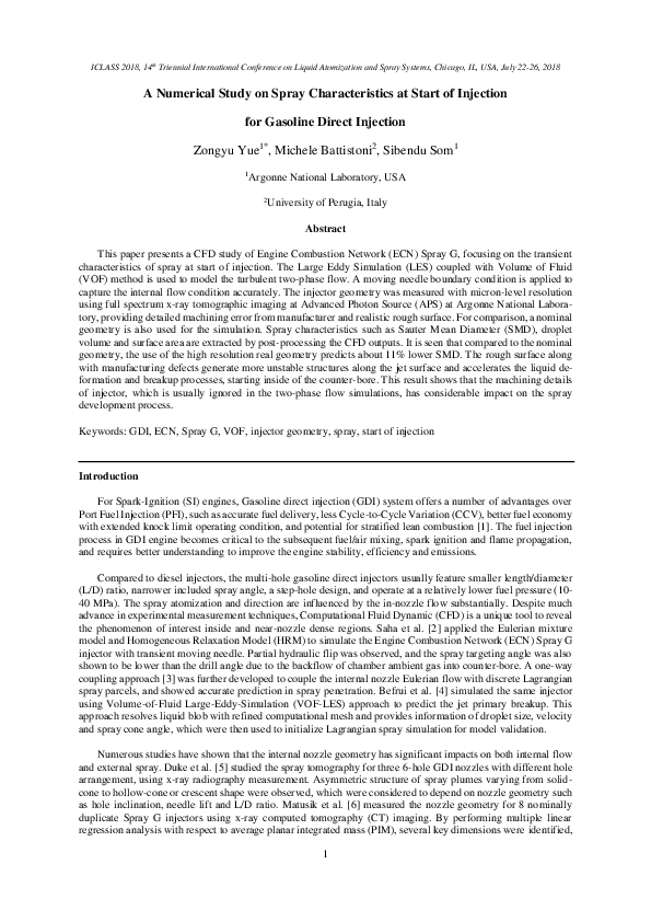 (PDF) A Numerical Study on Spray Characteristics at Start of Injection ...