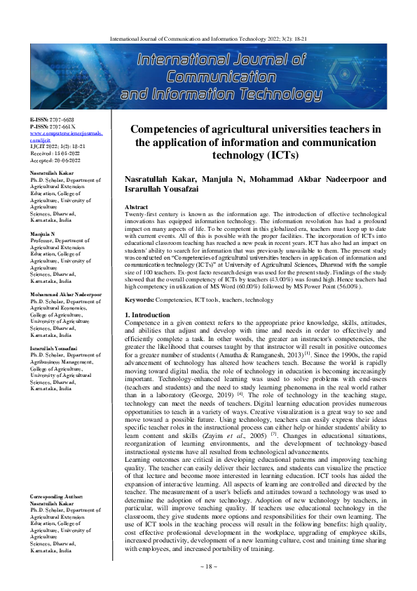 (PDF) Competencies of agricultural universities teachers in the application of information and ...