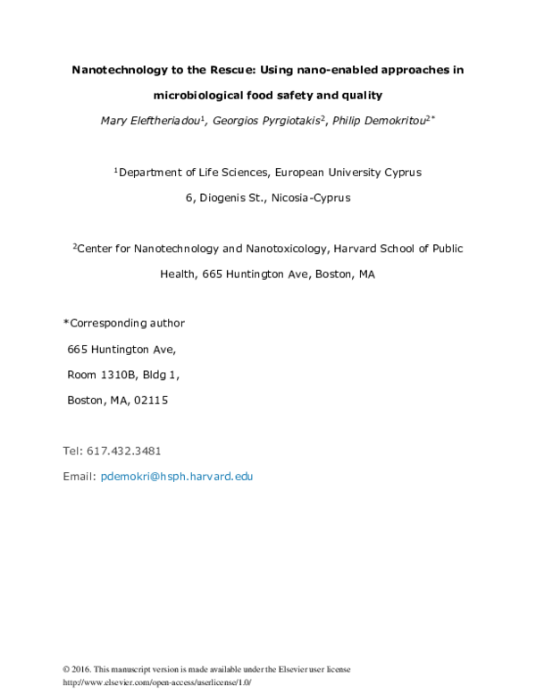 (PDF) Nanotechnology to the rescue: using nano-enabled approaches in microbiological food safety ...