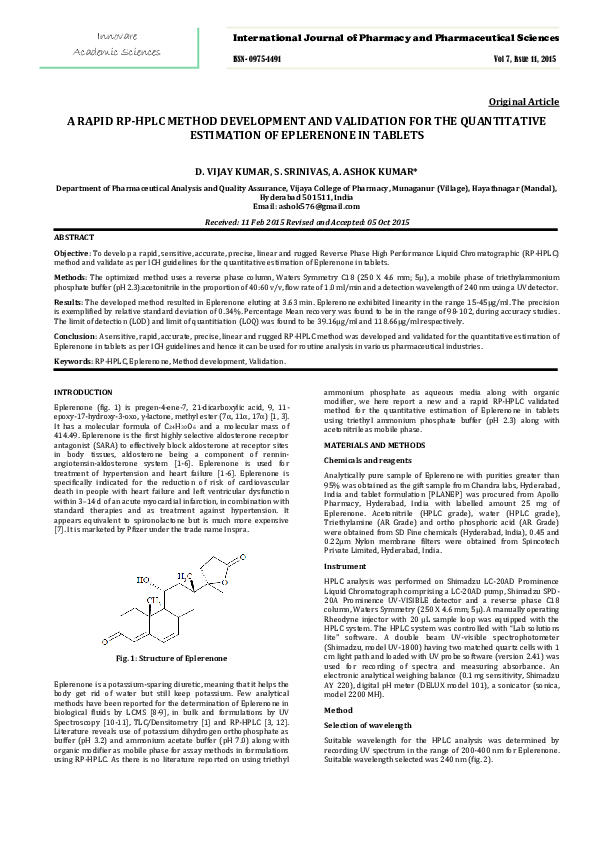 (PDF) A RAPID RP-HPLC METHOD DEVELOPMENT AND VALIDATION FOR THE QUANTITATIVE ESTIMATION OF ...
