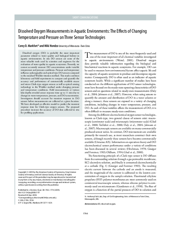 (PDF) Dissolved oxygen measurements in aquatic environments: the ...