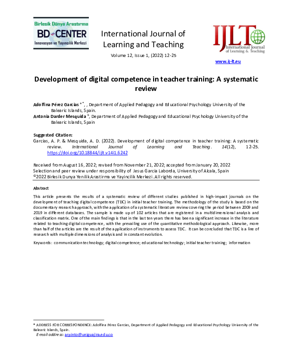 (PDF) Development of digital competence in teacher training: A systematic review