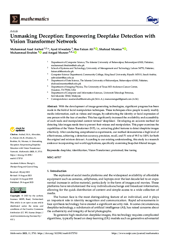 (PDF) Unmasking Deception: Empowering Deepfake Detection with Vision Transformer Network