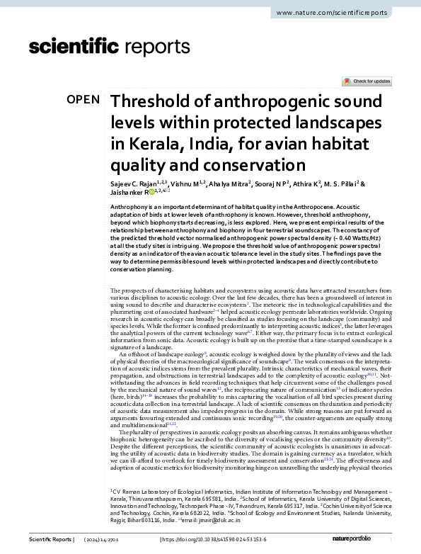 (PDF) Threshold of anthropogenic sound levels within protected ...