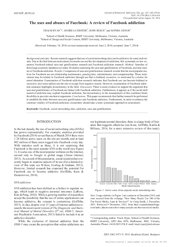 (PDF) The uses and abuses of Facebook: A review of Facebook addiction