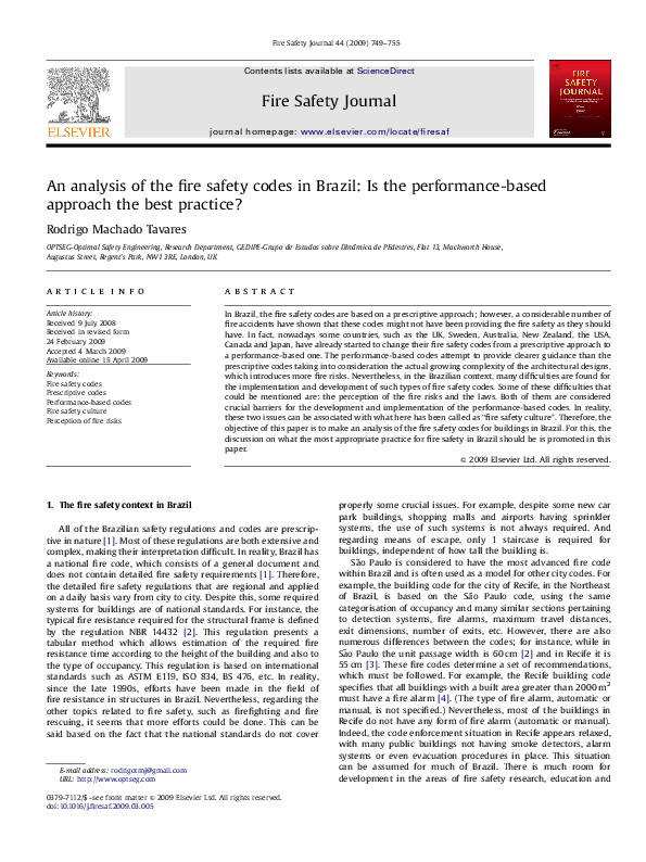 (PDF) An analysis of the fire safety codes in Brazil: Is the ...