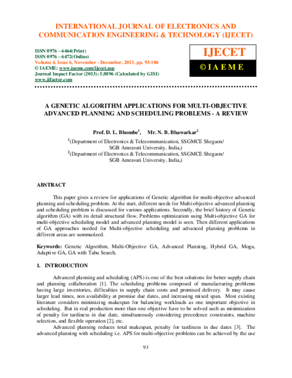 Pdf A Genetic Algorithm Applications For Multi Objective Advanced Planning And Scheduling