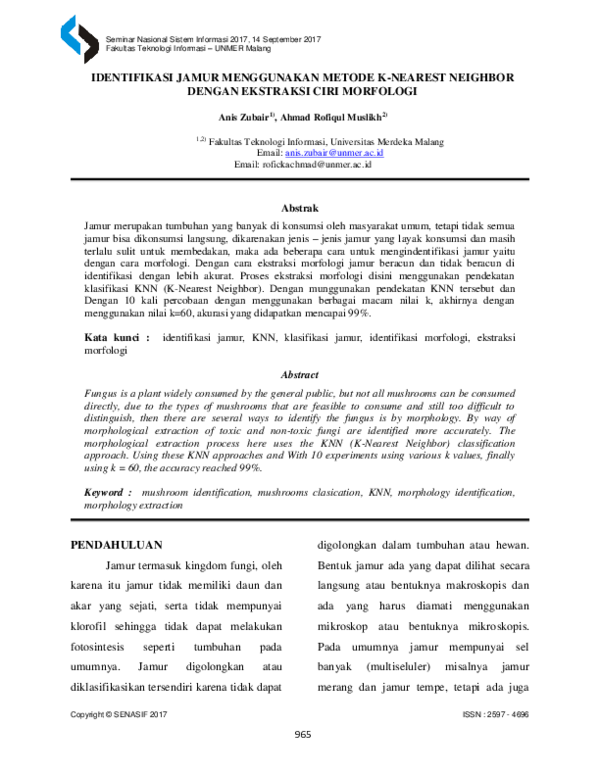 (PDF) Identifikasi Jamur Menggunakan Metode K-Nearest Neighbor Dengan Ekstraksi Ciri Morfologi