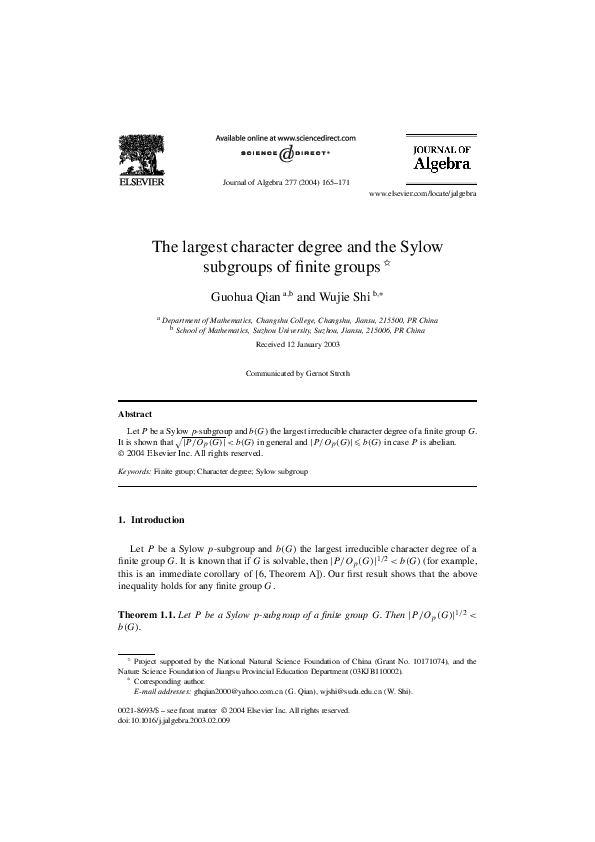 (PDF) The largest character degree and the Sylow subgroups of finite groups
