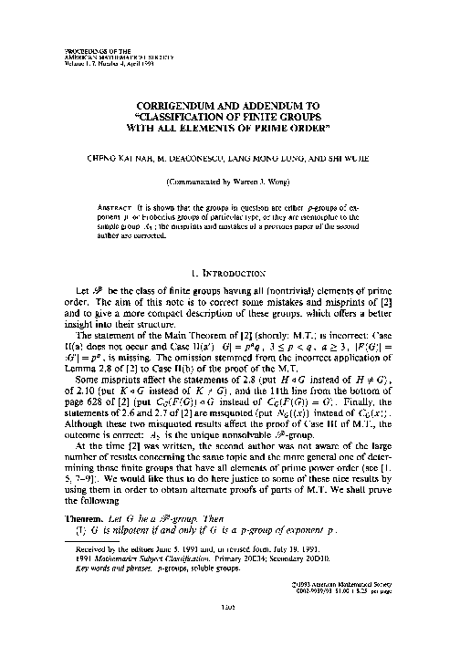 Pdf Corrigendum And Addendum To Classification Of Finite Groups With All Elements Of Prime