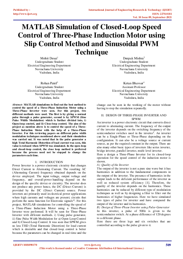 Pdf Matlab Simulation Of Closed Loop Speed Control Of Three Phase