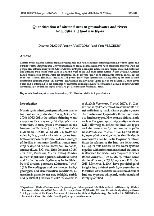 Pdf Quantification Of Nitrate Fluxes To Groundwater And Rivers From Different Land Use Types