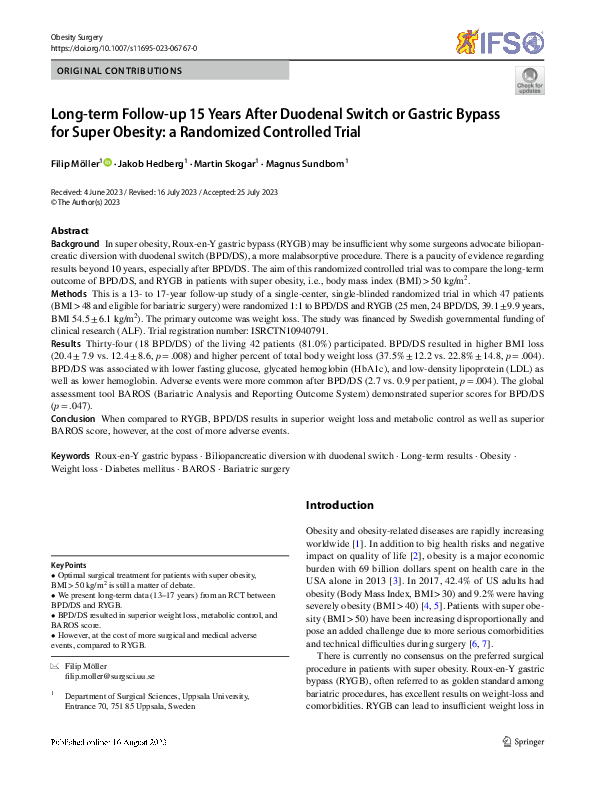 (PDF) Long-term Follow-up 15 Years After Duodenal Switch or Gastric ...