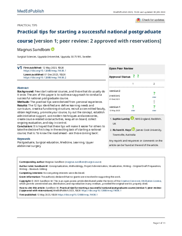 (PDF) Practical tips for starting a successful national postgraduate course