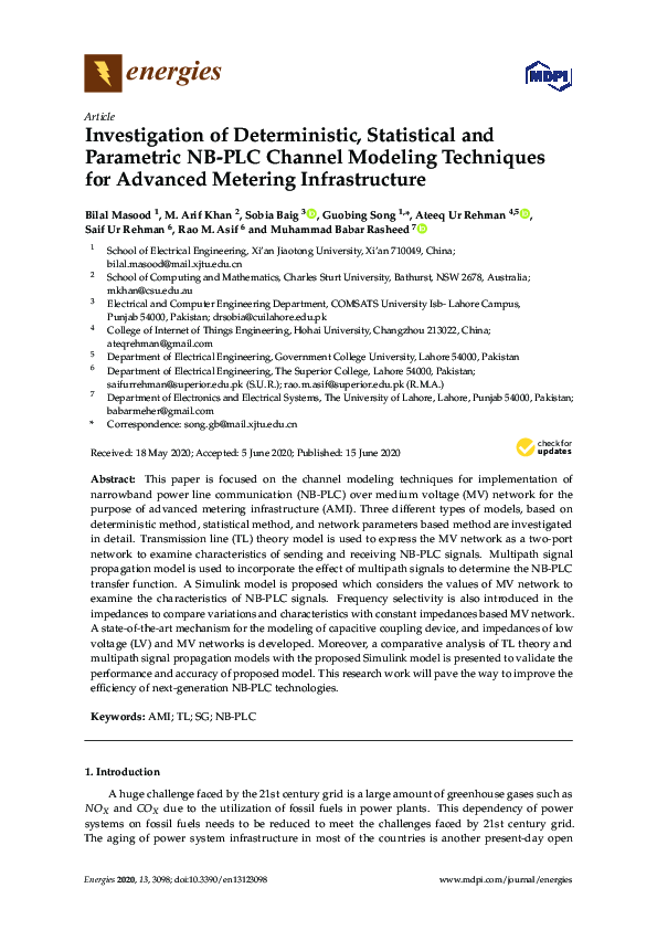 (PDF) Investigation of Deterministic, Statistical and Parametric NB-PLC Channel Modeling ...