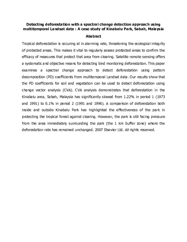 (PDF) Detecting deforestation with a spectral change detection approach using multitemporal ...