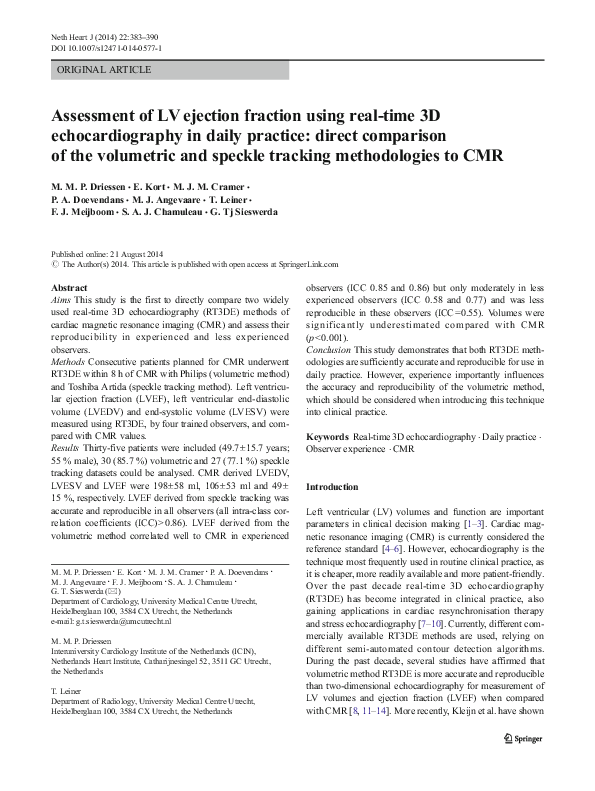 (PDF) Assessment of LV ejection fraction using real-time 3D echocardiography in daily practice ...