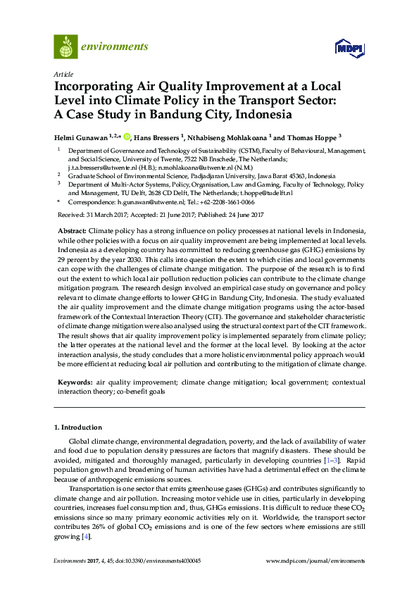 (PDF) Incorporating Air Quality Improvement at a Local Level into ...