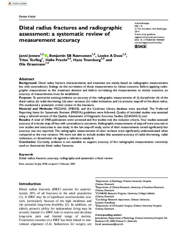 (PDF) Distal radius fractures and radiographic assessment: a systematic ...