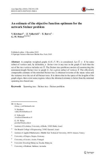 (PDF) An estimate of the objective function optimum for the network Steiner problem | Zeev ...