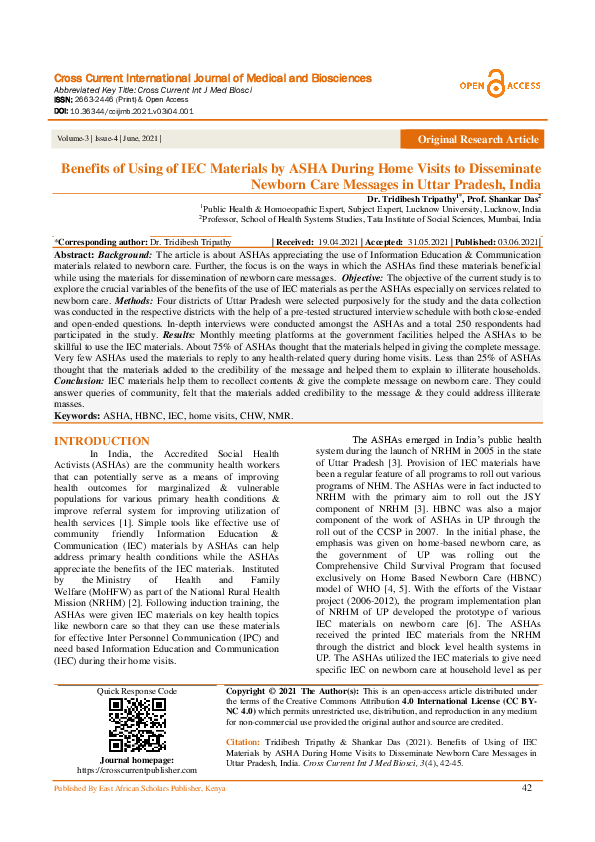 (PDF) Benefits of Using of IEC Materials by ASHA During Home Visits to ...