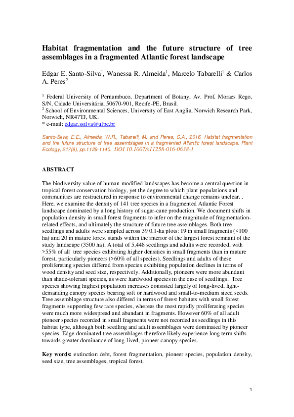 (PDF) Habitat fragmentation and the future structure of tree ...