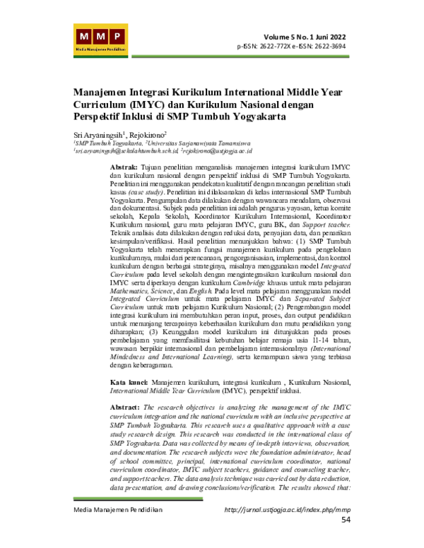 (PDF) Manajemen Integrasi Kurikulum International Middle Year ...