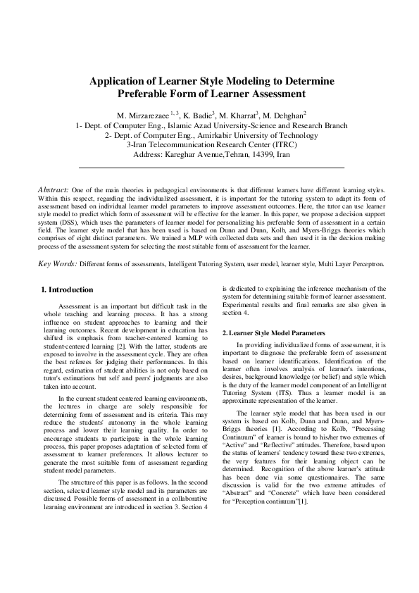 (PDF) Application of Learner Style Modeling to Determine Preferable ...