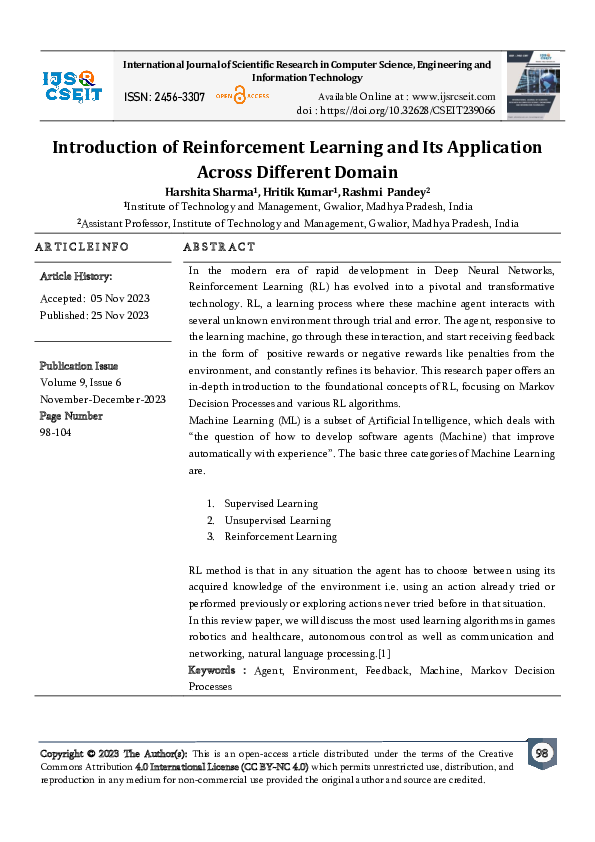 (PDF) Introduction of Reinforcement Learning and Its Application Across Different Domain