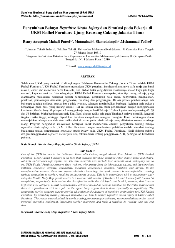 (PDF) Penyuluhan Bahaya Repetitive Strain Injury dan Simulasi pada ...