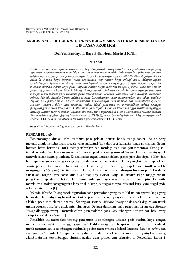 (PDF) Analisis Metode Moodie Young Dalam Menentukan Keseimbangan Lintasan Produksi | yuli dwi ...