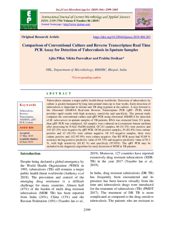 (PDF) Comparison of Conventional Culture and Reverse Transcriptase Real ...