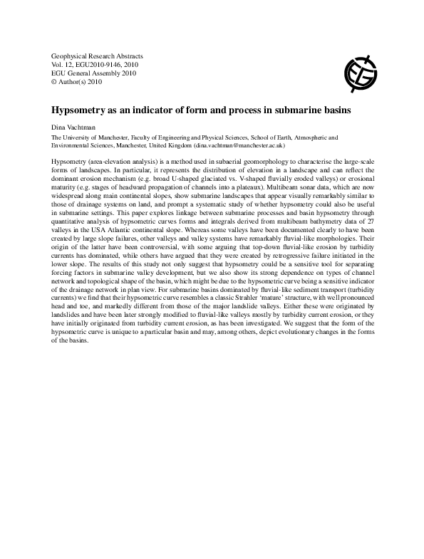 (PDF) Hypsometry as an indicator of form and process in submarine basins