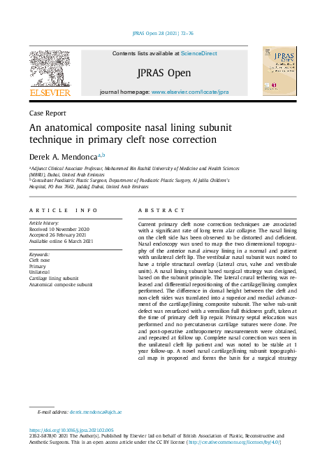(PDF) An anatomical composite nasal lining subunit technique in primary ...