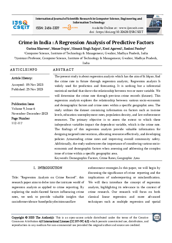 (PDF) Crime in India : A Regression Analysis of Predictive Factors