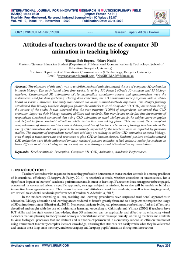 (PDF) Attitudes of teachers toward the use of computer 3D animation in ...