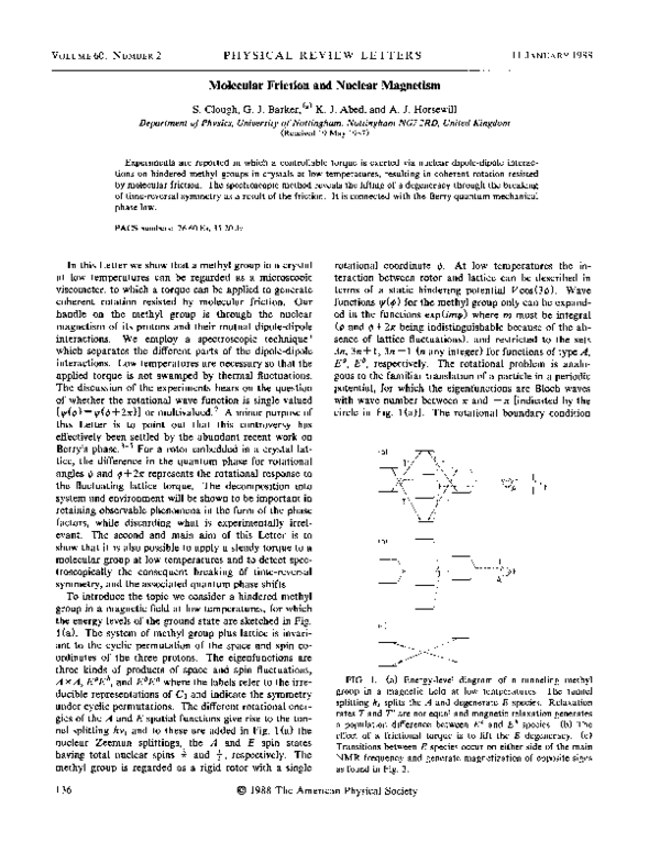 (PDF) Molecular Friction and Nuclear Magnetism