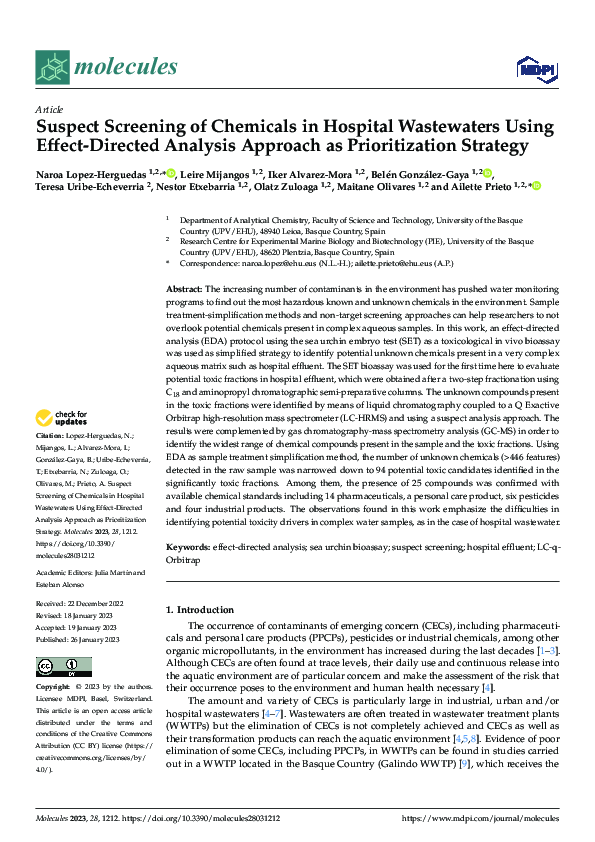 (PDF) Suspect Screening of Chemicals in Hospital Wastewaters Using ...