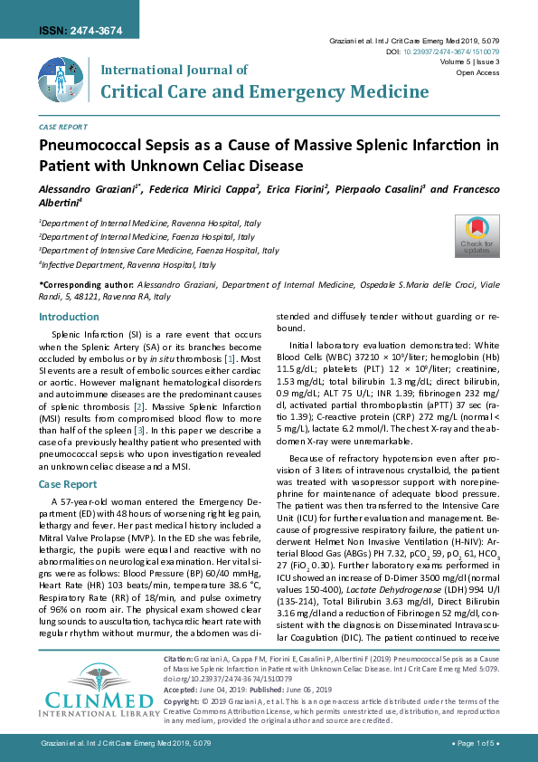 (PDF) Pneumococcal Sepsis as a Cause of Massive Splenic Infarction in ...