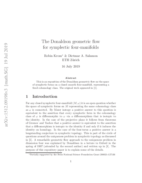 (PDF) The Donaldson geometric flow for symplectic four-manifolds ...