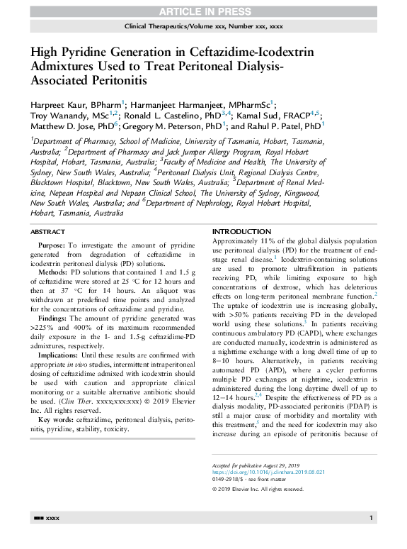 (PDF) High Pyridine Generation in Ceftazidime-Icodextrin Admixtures ...