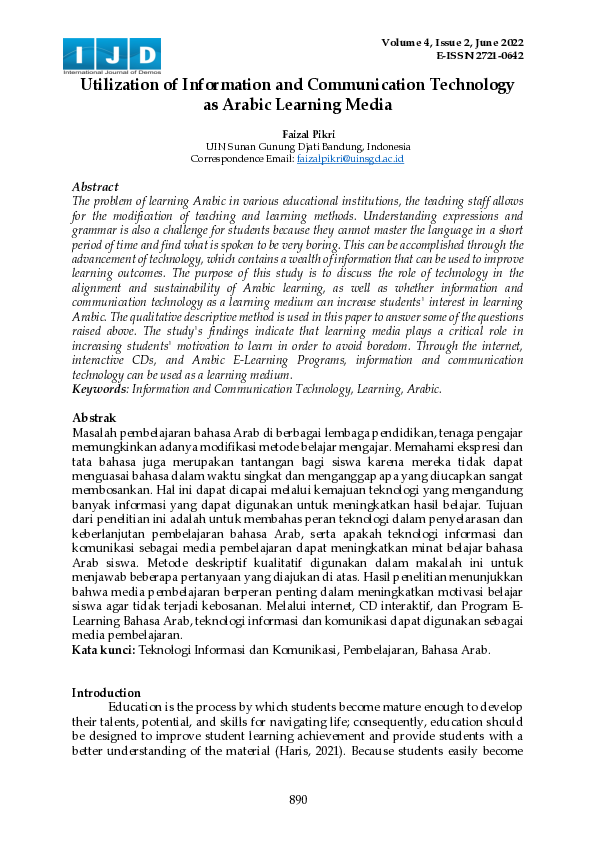 (PDF) Utilization of Information and Communication Technology as Arabic ...