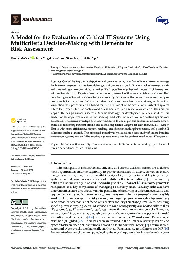 (PDF) A Model for the Evaluation of Critical IT Systems Using Multicriteria Decision-Making with ...