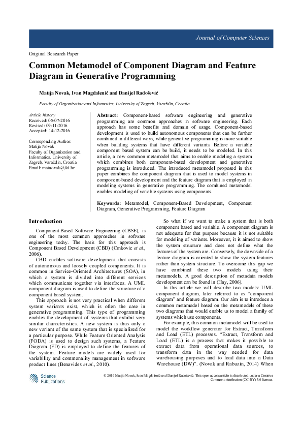 (PDF) Common Metamodel of Component Diagram and Feature Diagram in Generative Programming