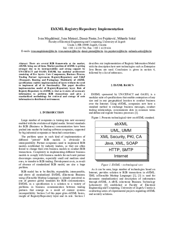 Pdf Implementing Ebxml Registry Repository Layer