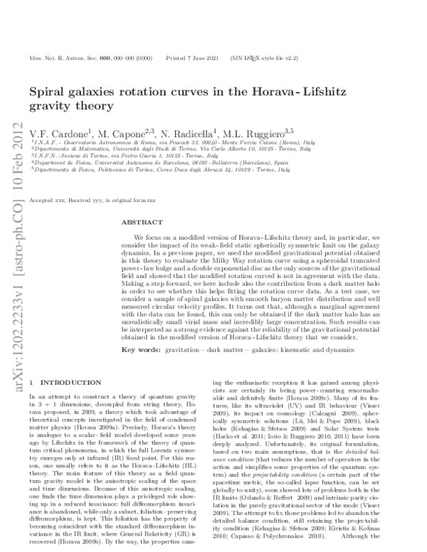 (PDF) Spiral galaxy rotation curves in the Horava-Lifshitz gravity theory