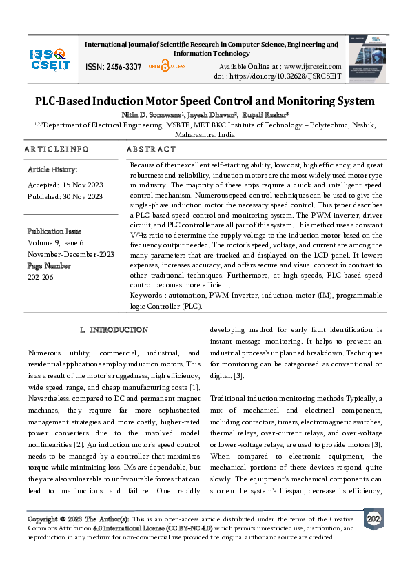 Pdf Plc Based Induction Motor Speed Control And Monitoring System