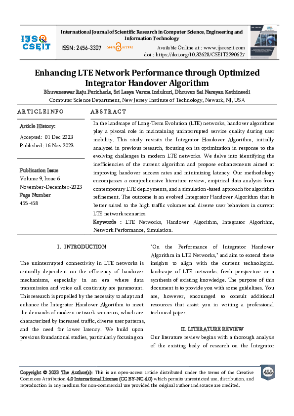 Pdf Enhancing Lte Network Performance Through Optimized Integrator Handover Algorithm